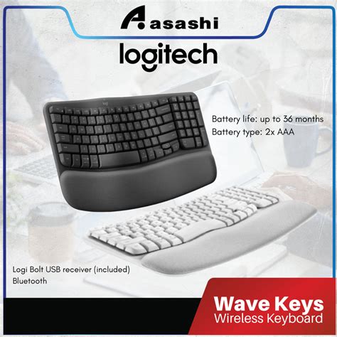 Logitech Wave Keys Wireless Ergonomic Keyboard With Cushioned Palm Rest Comfortable Natural