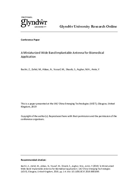 Pdf A Miniaturized Wide Band Implantable Antenna For Biomedical Application Naeem Abbas