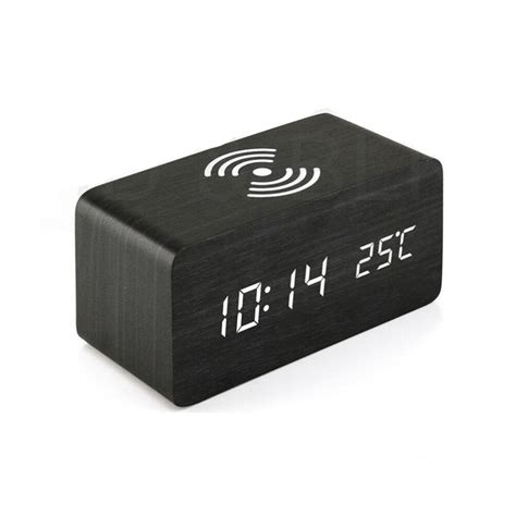 Цифров настолен часовник с безжично зареждане бял светодиод температура аларма гласова