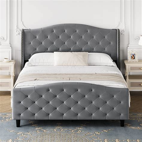 Zacoo Velvet Platform Bed Frame Wheadboard And Footboard Upholstered