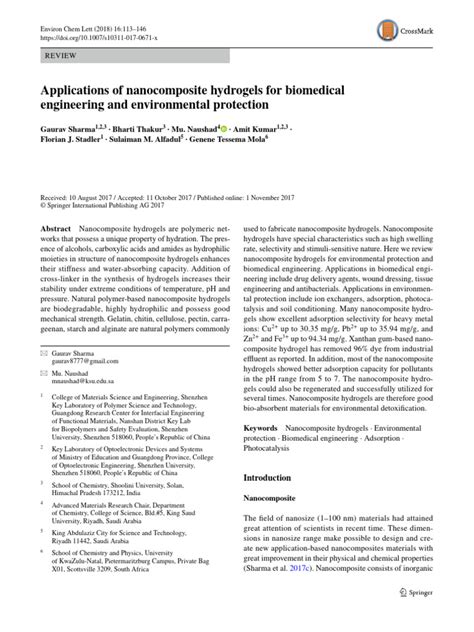 Applications Of Nanocomposite Hydrogels For Biomedical Engineering And
