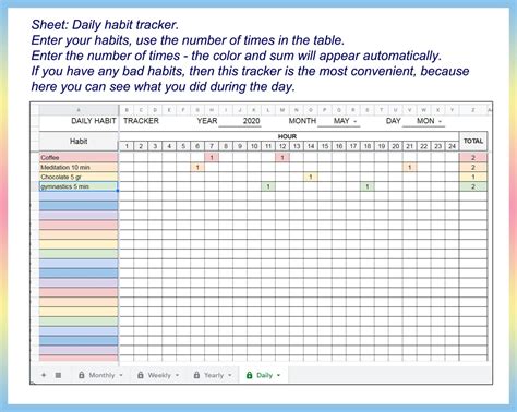 Daily Habits Tracker Excel Printable Habit Tracker