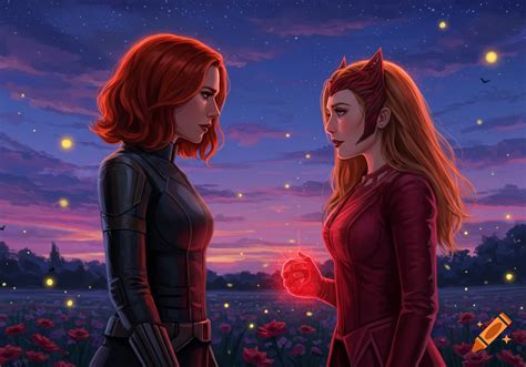 Digital Art Of Black Widow And Scarlet Witch Looking At Each Other In A