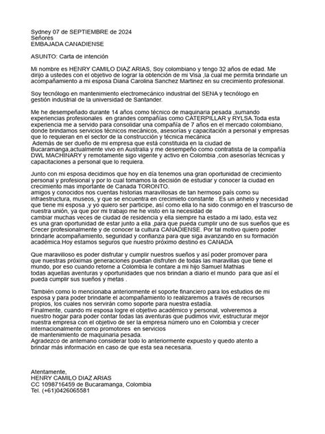 Carta Intension Canada Pdf