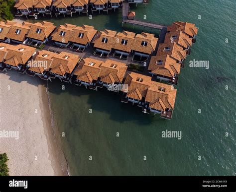 Scenic Aerial View Of Beautiful Water Chalets In Avillion Port Dickson