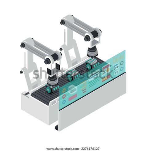 Smart Production Technology Industrial Robots Working Stock Vector