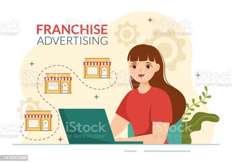 성공적인 브랜드 또는 만화 손으로 그린 방문 페이지 템플릿에서 마케팅을 홍보하기 위해 비즈니스 및 금융을 사용한 프랜차이즈 광고 그림 광고에 대한 스톡 벡터 아트 및 기타