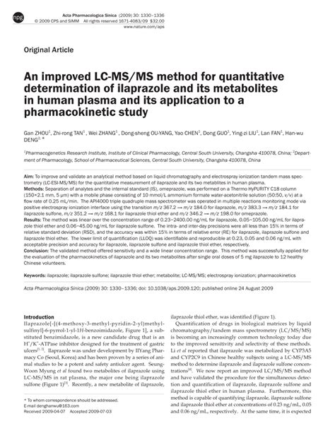 Pdf An Improved Lc Msms Method For Quantitative Determination Of Ilaprazole And Its