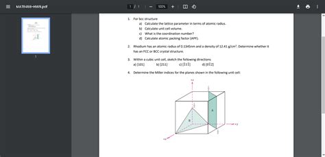 Solved 1 For Bcc Structure A Calculate The Lattice