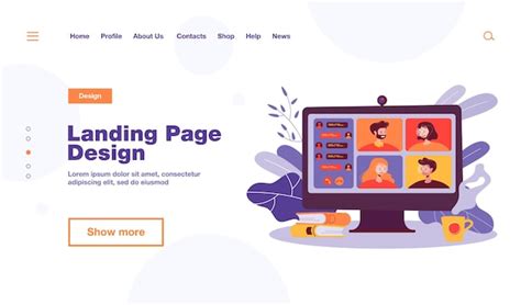 화상 회의 평면 그림을 통해 온라인으로 만나는 사람들 무료 벡터