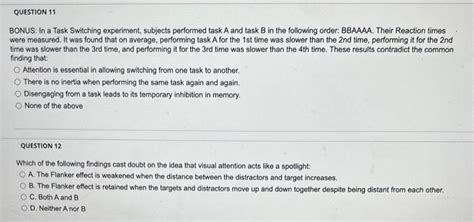 Solved Bonus In A Task Switching Experiment Subjects