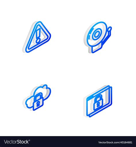 Set Isometric Line Ringing Alarm Bell Exclamation Vector Image
