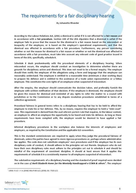 The Requirements For A Fair Disciplinary Hearing Document Labour Law