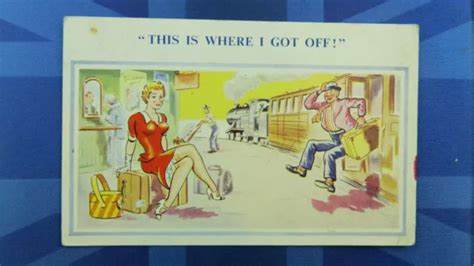 Saucy Comic Postcard 1950s Nylons Stockings Boobs Railway Station Steam Engine £8 00 Picclick Uk