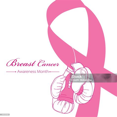 흰색 배경에 고립 된 복싱 장갑을 싸우는 벡터 핑크 리본입니다 권투 글러브에 대한 스톡 벡터 아트 및 기타 이미지 권투