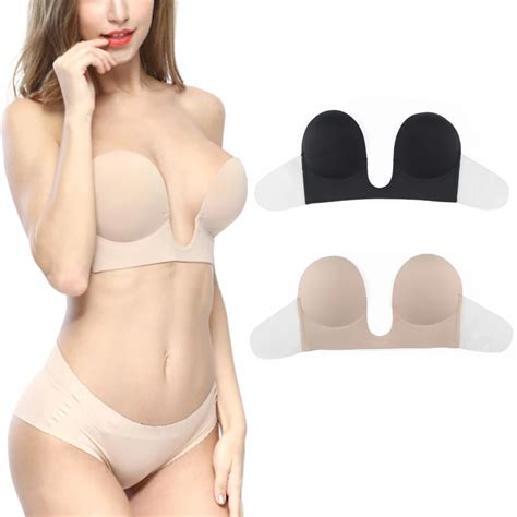 보이지 않는 푸시 업 브래지어 끈이 없는 브래지어 드레스 웨딩 파티 끈적 끈적한 자체 접착 실리콘 브래지어 통기성 깊은 U