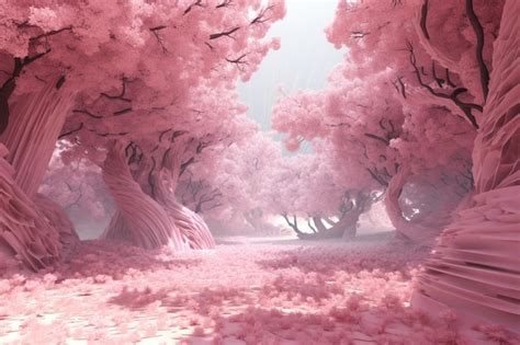 Premium AI Image Living Pink Trees With Leaves In Various Shades Of