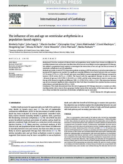 Pdf The Influence Of Sex And Age On Ventricular Arrhythmia In A