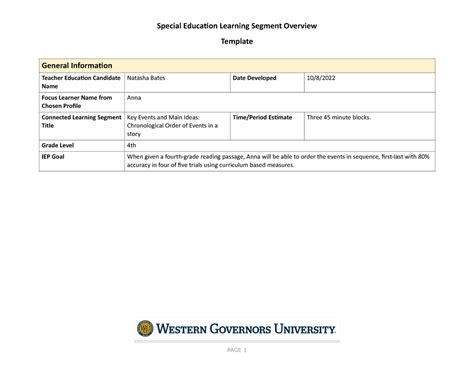 Connected Learning Segment Template Special Educaon Learning Segment