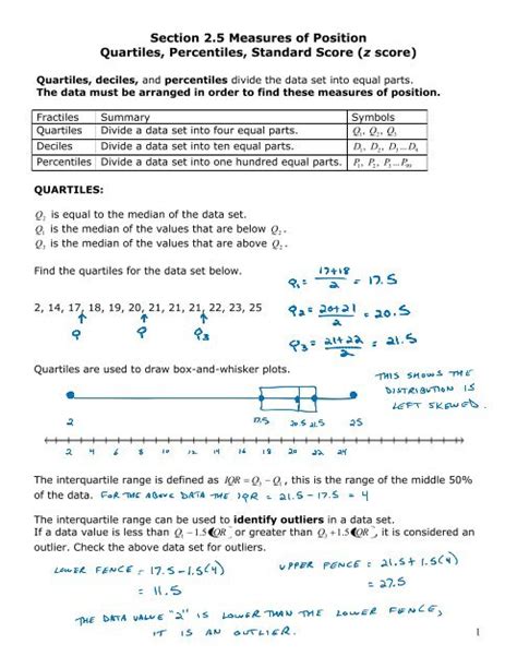 Section 2 5 Measures Of Position Quartiles Percentiles Standard