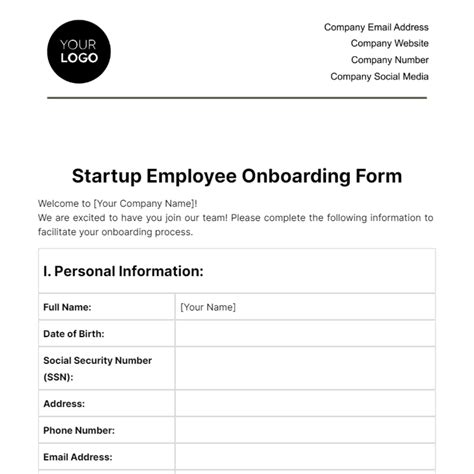 Startup Employee Onboarding Form Template Edit Online And Download