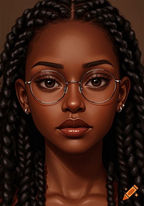 Close Up Portrait Of A Black Anime Woman With Braided Hair Round