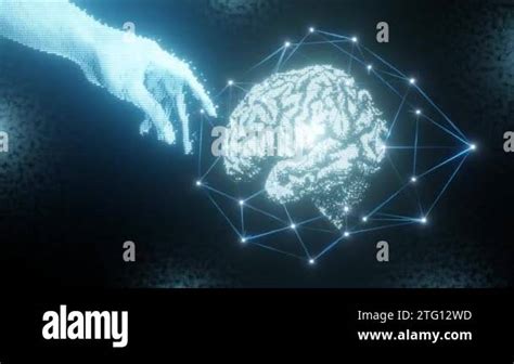 4k 3d Animation Plexus Structure Evolving Around Human Brain Human Hand Being Formed By