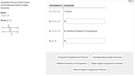 Complete The Two Column Proof Of The Alternate Interior Angles Converse