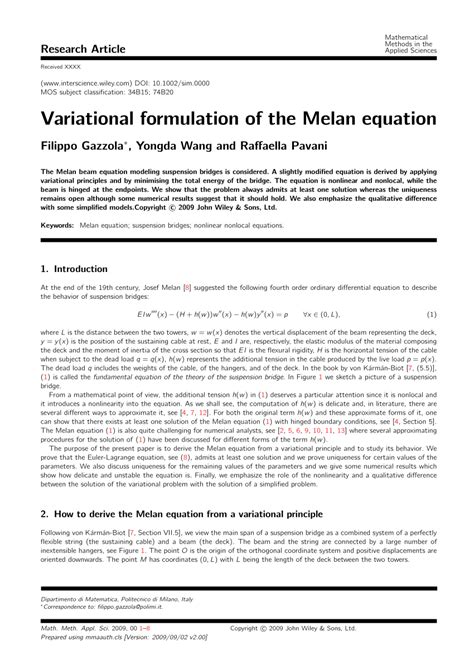 Pdf Variational Formulation Of The Melan Equation F Gazzola Y Wang And R Pavani