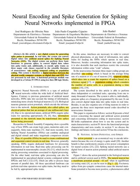 Neural Encoding And Spike Generation For Spiking Neural Networks Implemented In Fpga Pdf