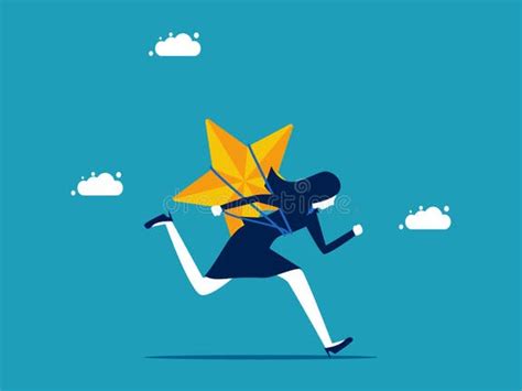 Commitment And Level Businesswoman With Stars Running Forward Stock Illustration Illustration