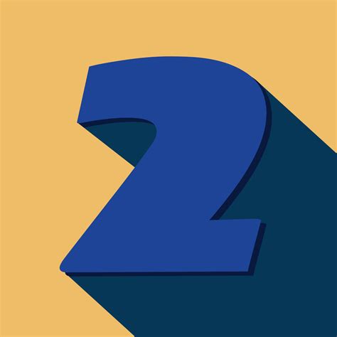 Numbers Two Number 2 Long Shadow On Orange Background With Blue Color