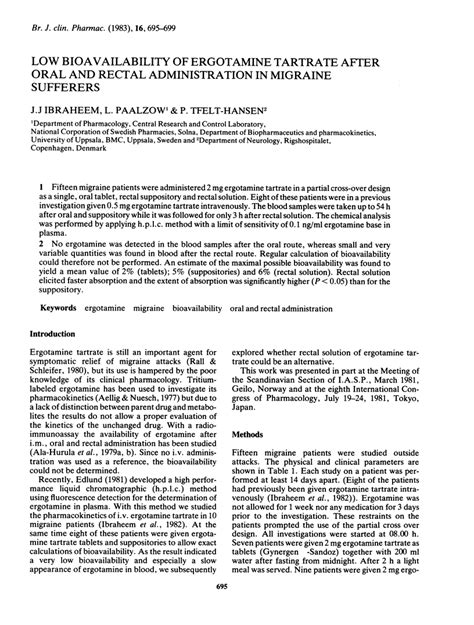 Low Bioavailability Of Ergotamine Tartrate After Oral And Rectal