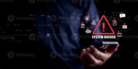 Programmer Using Laptop With Triangle Caution Warning Sign For Notification Error System