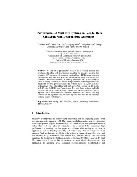 Pdf Performance Of Multicore Systems On Parallel Data Clustering With