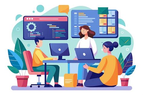 premium vector group of people working together with laptops