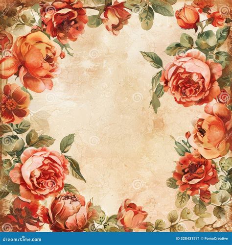 Vintage Floral Border On Aged Paper Background Stock Illustration
