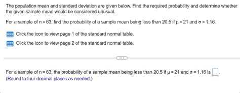 Solved The Population Mean And Standard Deviation Are Given Chegg