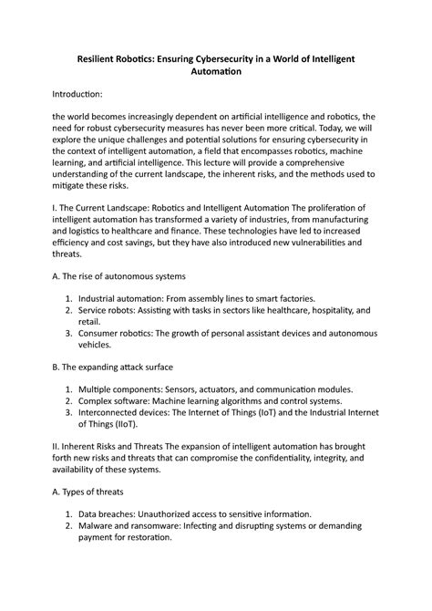 Resilient Robotics Ensuring Cybersecurity In A World Of Intelligent Automation Resilient