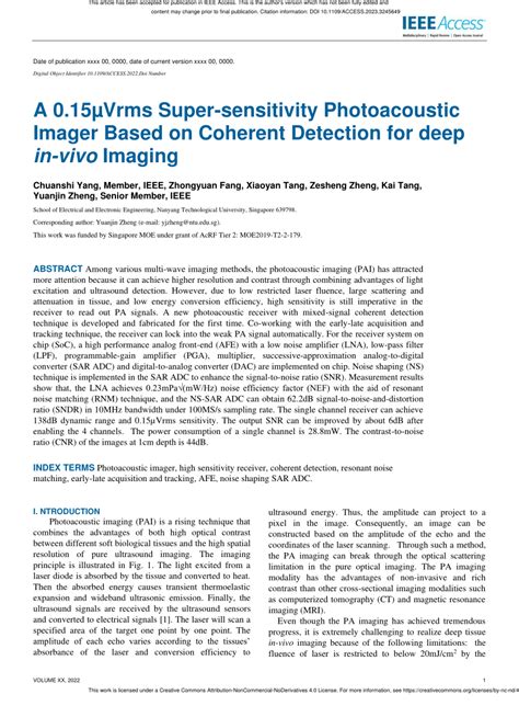 Pdf A 015μ Vrms Super Sensitivity Photoacoustic Imager Based On Coherent Detection For Deep