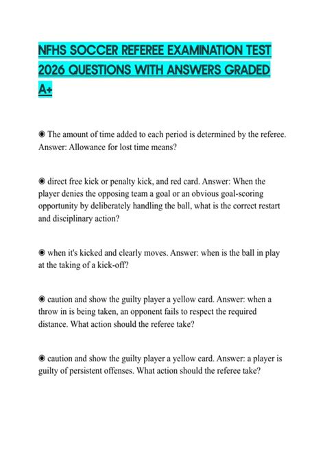 Nfhs Soccer Referee Examination Test 2026 Questions With Answers Graded