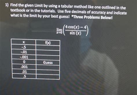 Solved 1 Find The Given Limit By Using A Tabular Method