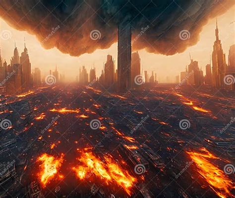 Burned Out City Generative Ai Illustration Stock Illustration