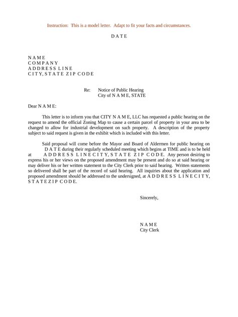 Sample Letter For Notice Of Public Hearing For Zoning Map Amendment Doc Template Pdffiller