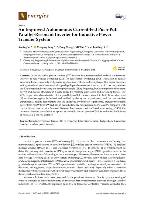 Pdf An Improved Autonomous Current Fed Push Pull Parallel Resonant Inverter For Inductive