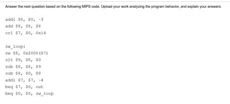 Answer The Next Question Based On The Following MIPS Chegg Com