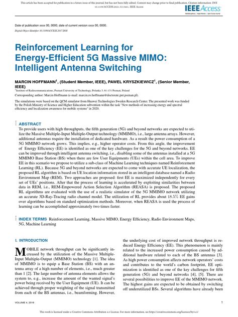 reinforcement learning for energy efficient 5g massive mimo intelligent antenna switching