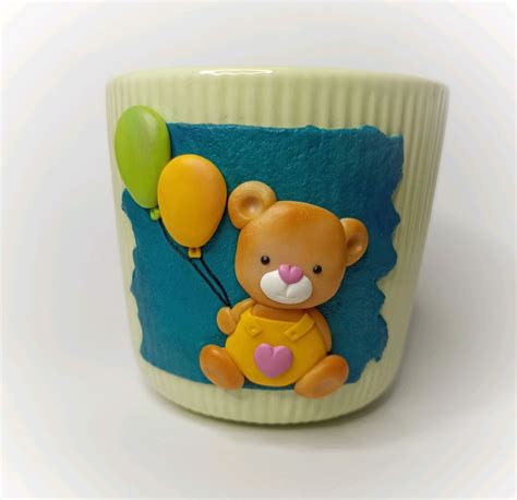 Горшок для цветов с декором из полимерной глины "Медвежонок" в интернет ...