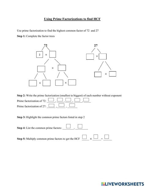 Hcf Using Prime Factorization Online Exercise For Live Worksheets