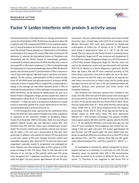 Pdf Factor V Leiden Interferes With Protein S Activity Assay